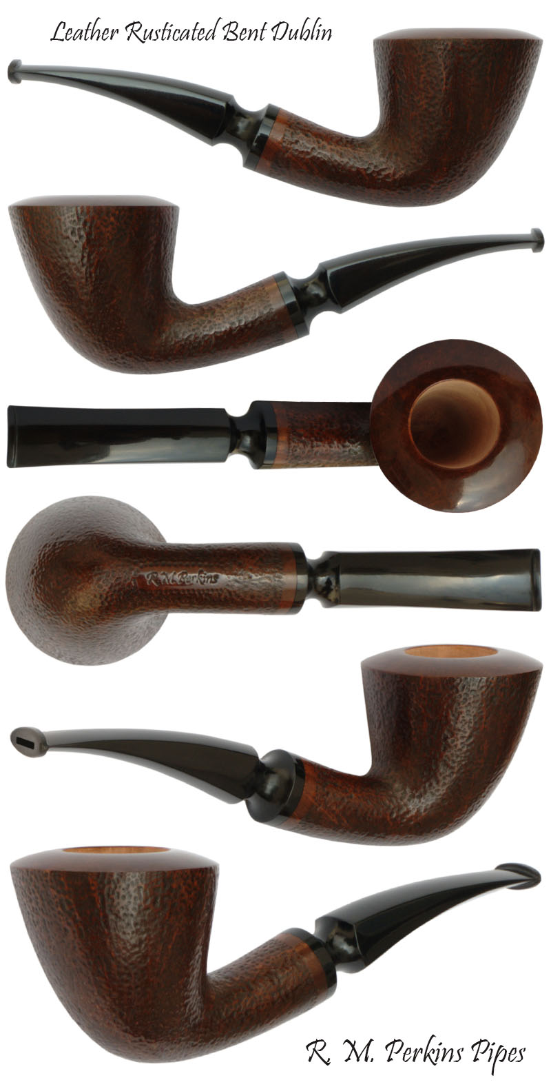 R. M. Perkins Smoking Pipes - Leather Rusticated Bent Dublin